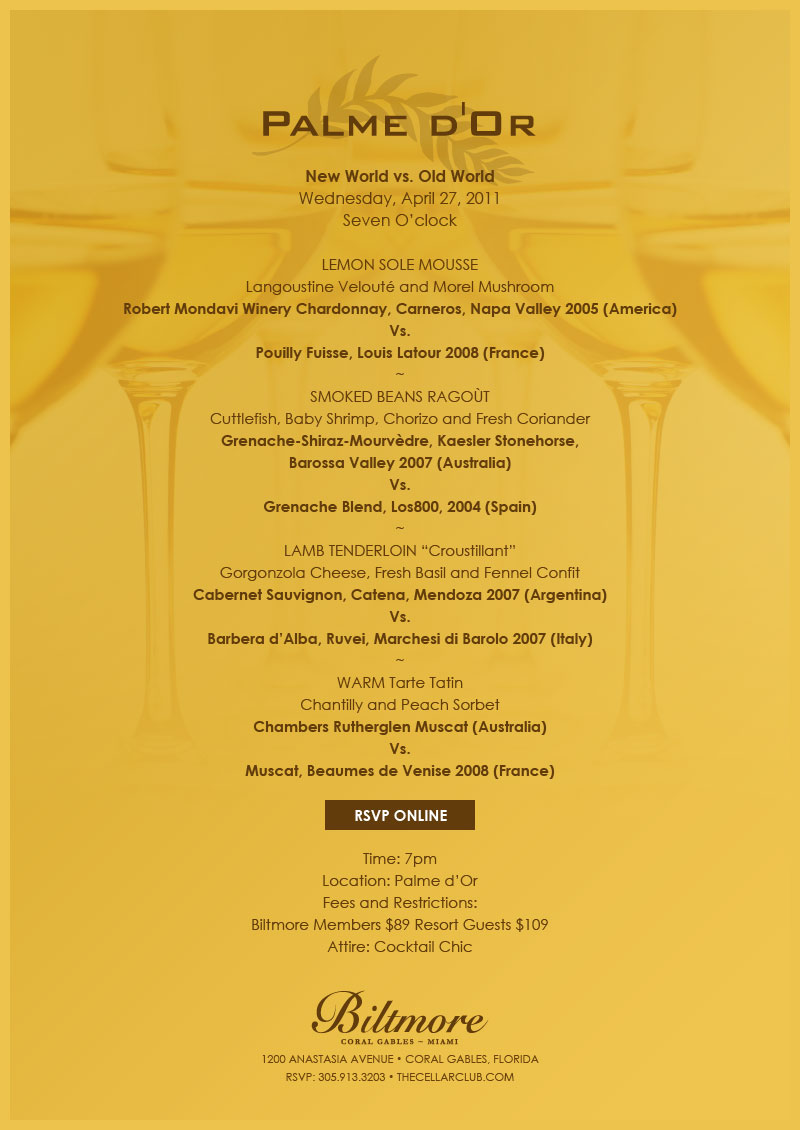 New World vs. Old World Wine Theme Dinner at the Biltmore – Premier ...