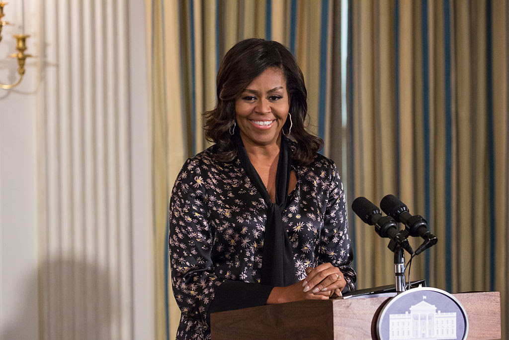 Michelle Obama wore Gilan during a Grammy Museum Musical Workshop ...