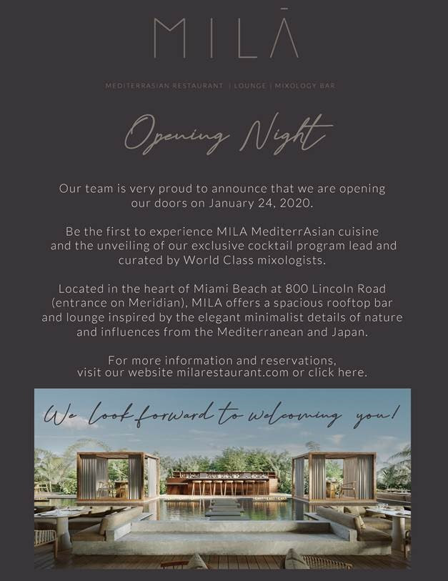 Lincoln Road Welcomes MILA Restaurant – Premier Guide Miami